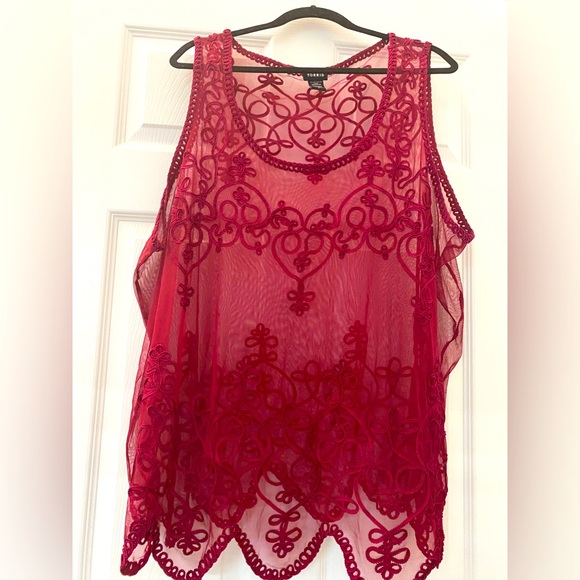 torrid | Tops | Sexy Sheer Burgundy Camisole Style Top Wembroidery Detail | Poshmark